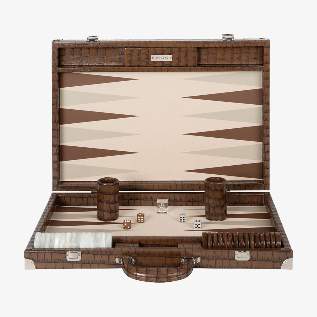 Backgammon Set Patinated Brown Crocodile Large Competition Size – VIDO USA